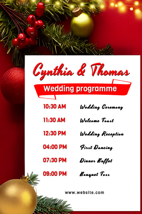 White Joyful Red And White Background Pastel Wedding Programme Poster ...