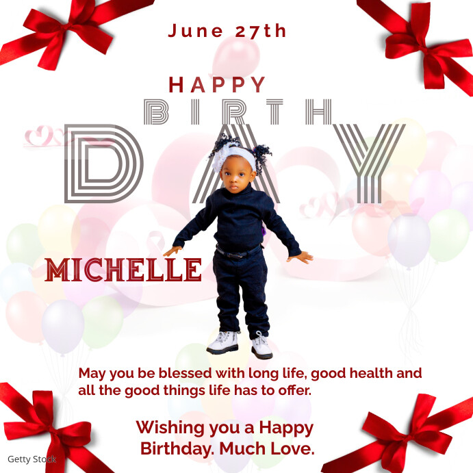 White Joyful Red And White Birthday Wish Card Template | PosterMyWall