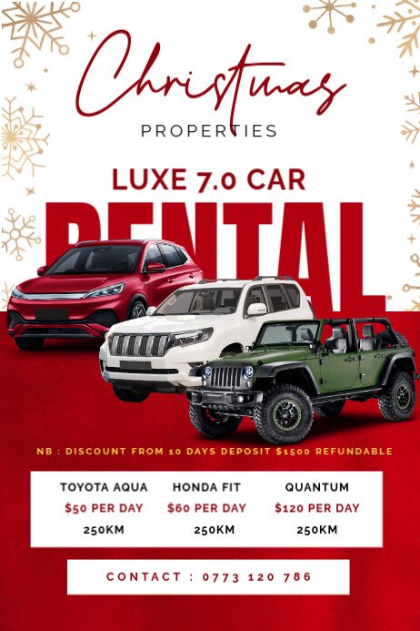 White Joyful Red And White Modern Car Rental Price List Instagram Post ...