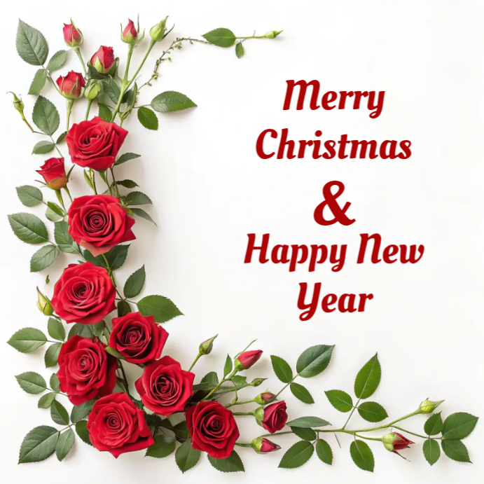 White Joyful Red Roses Christmas Greeting Card Instagram Post Template ...