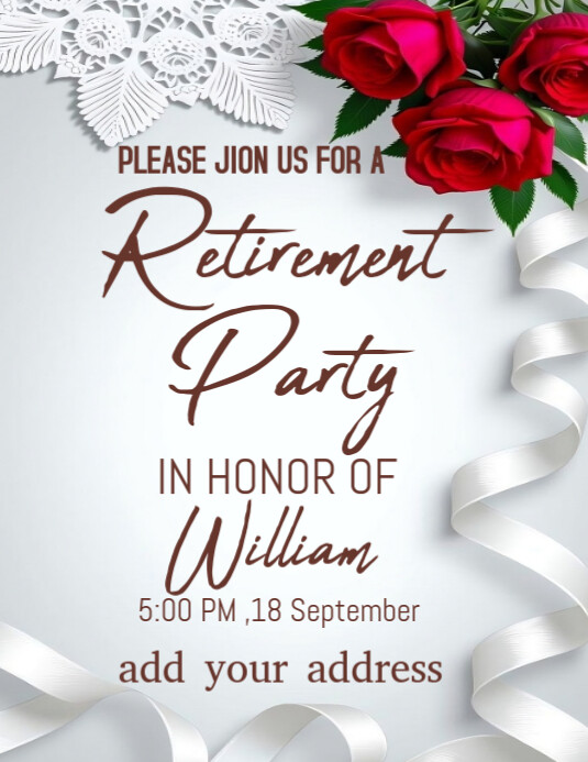 White Joyful Retirement Party Card Design Template Flyer (us Letter ...