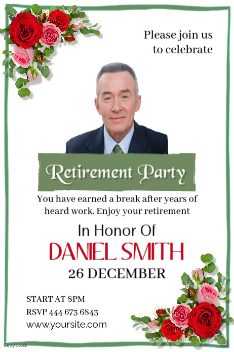 White Joyful Retirement Party Poster Template | PosterMyWall