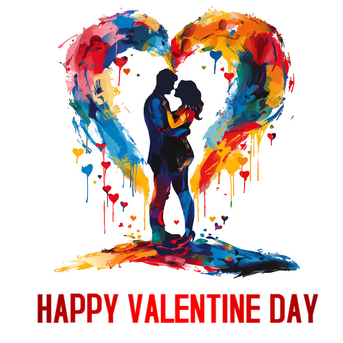 White Joyful Romantic Couple In Colorful Heart Logo Template | PosterMyWall