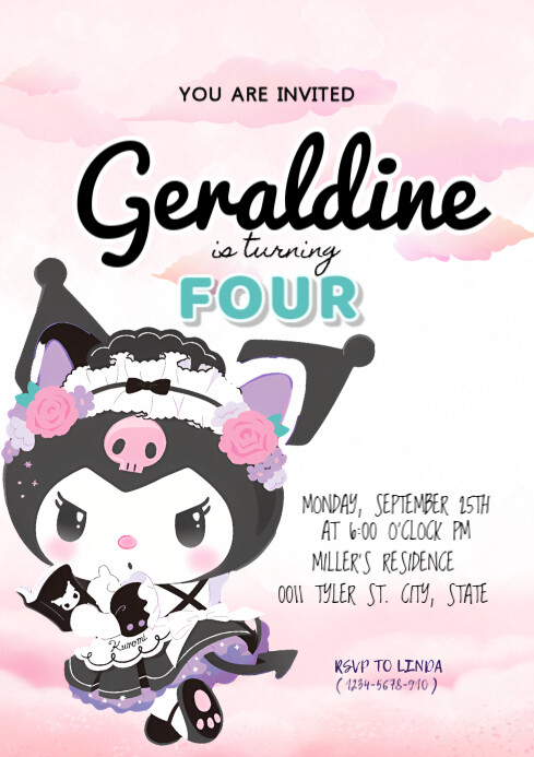 White Joyful Sanrio Birthday A4 Template | PosterMyWall