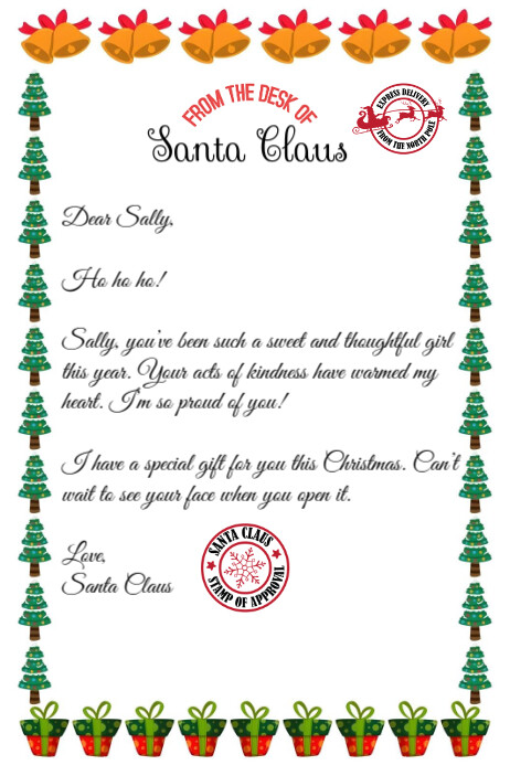 White Joyful Santa Claus Letter Poster Template | PosterMyWall