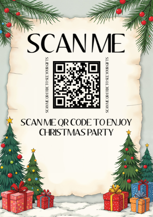 White Joyful Scan Me Christmas Party A4 Template | PosterMyWall