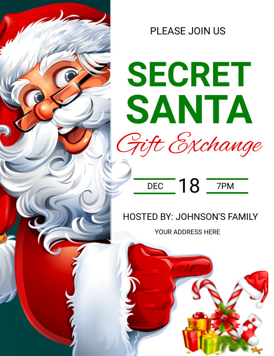 Copy of White Joyful Secret Santa Poster Template Fl | PosterMyWall
