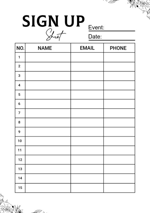 Copy of White Joyful Sign Up Sheet A4 | PosterMyWall