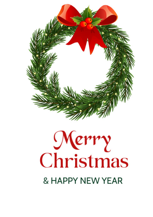 White Joyful Simple Merry Christmas Greeting Card A4 Template ...