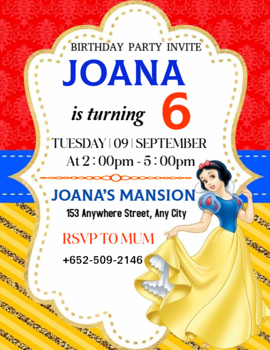 White Joyful Snow White Kids Birthday Party Flyer (us Letter) Template ...