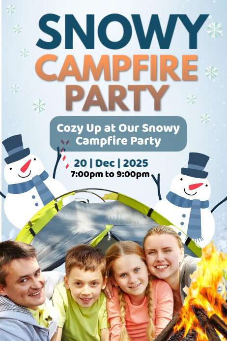 White Joyful Snowy Campfire Party Poster Template | PosterMyWall