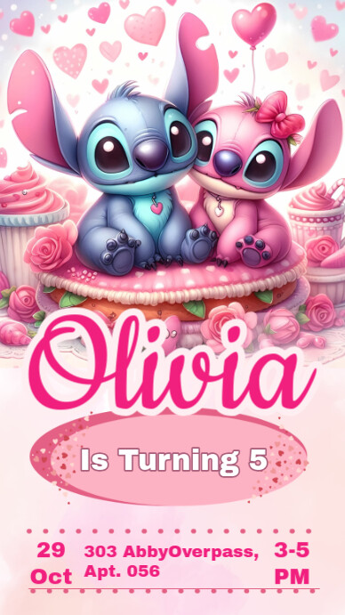 White Joyful Stitch Angel Birthday Invitation Pink Instagram Story ...