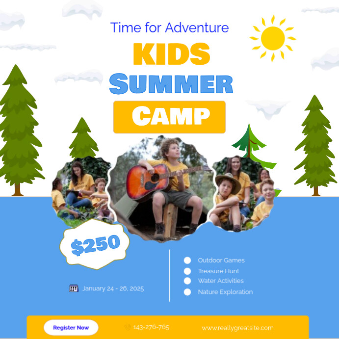 White Joyful Summer Camp Instagram Post Template | PosterMyWall