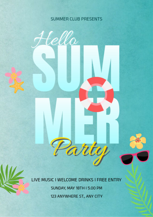 White Joyful Summer Party Invitation Advertising A4 Template | PosterMyWall