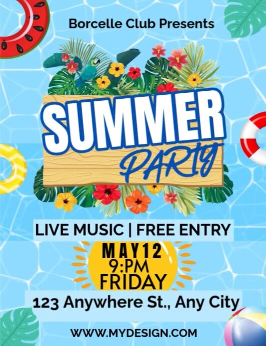 White Joyful Summer Pool Party Flyer (us Letter) Templat | PosterMyWall