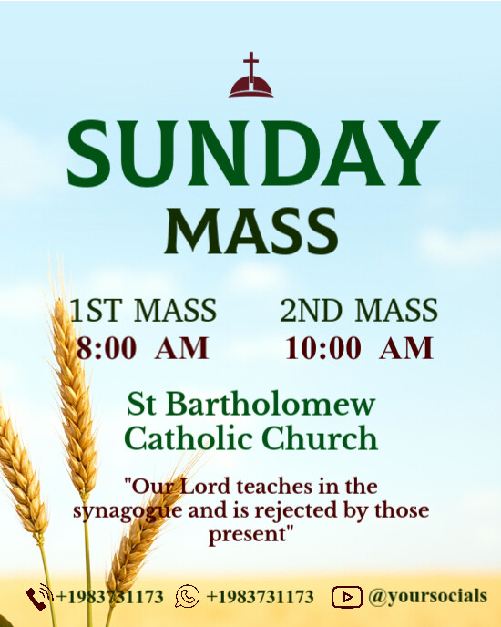 White Joyful Sunday Mass Eucharist Catholic Church Poster Banner Flyer Facebook Cathedral ...