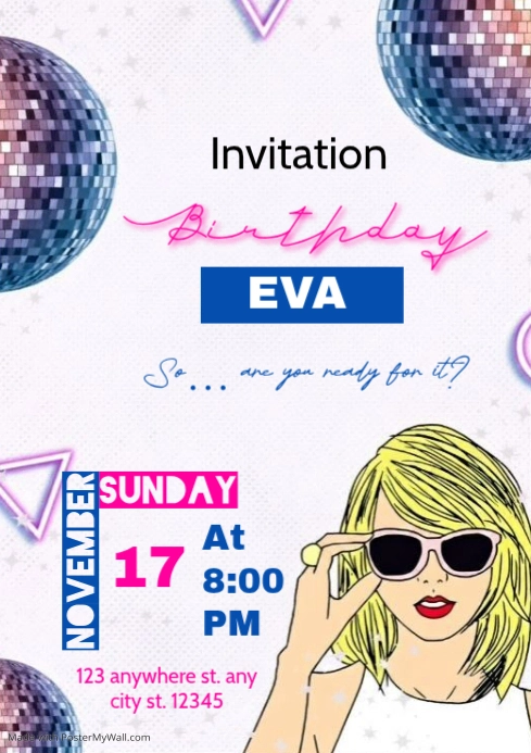 White Joyful Taylor Swift Invitation A4 Template | PosterMyWall