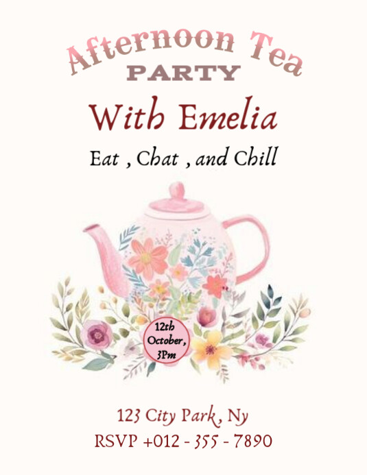White Joyful Tea Party Flyer (us Letter) Template | PosterMyWall
