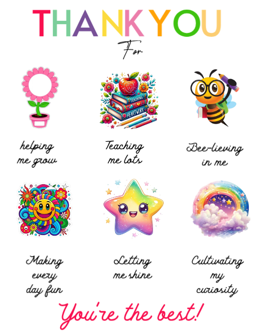 White Joyful Teacher Appreciation card Flyer Template | PosterMyWall