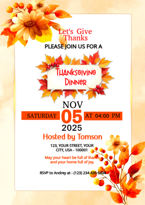 White Joyful Thanks Giving Invitation A1 Template | PosterMyWall