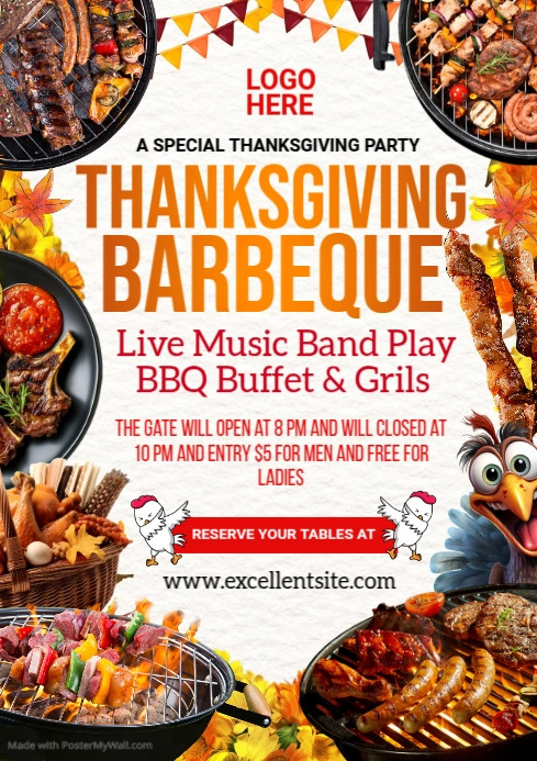 Copy of White Joyful Thanksgiving Barbeque A4 | PosterMyWall