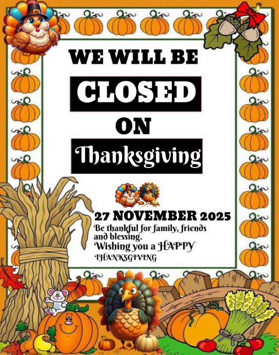 Copy of White Joyful Thanksgiving Closure Poster/wallboard | PosterMyWall