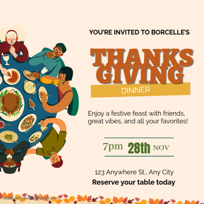 White Joyful Thanksgiving Dinner Instagram Post Template | PosterMyWall