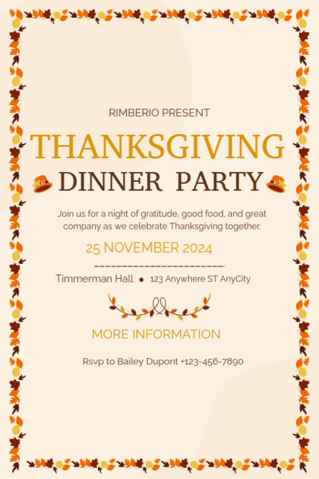 White Joyful Thanksgiving Dinner Party Poster Template | PosterMyWall