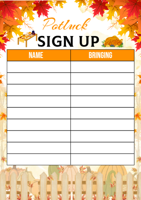 White Joyful Thanksgiving Potluck Sign Up Dh6 A4 Template | PosterMyWall