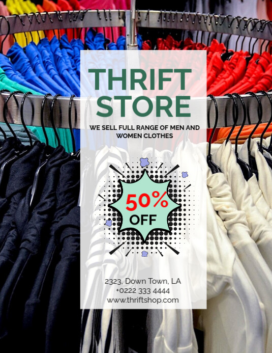 White Joyful Thrift Shop Flyer (us Letter) Template | PosterMyWall