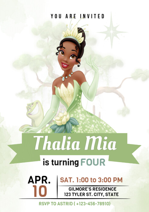 White Joyful Tiana Birthday Princess A4 Template | PosterMyWall