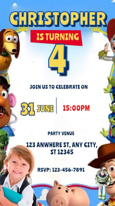 White Joyful Toy Story Animation Digital Display (9:16) Template ...