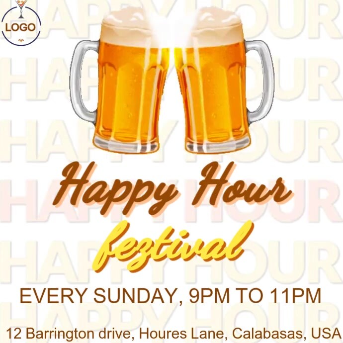 White Joyful Trendy Pub Happy Hour Flyer Template – Editable Bar Drink ...