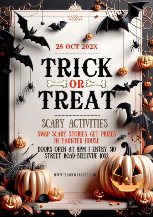 White Joyful Trunk Or Treat A4 Template | PosterMyWall