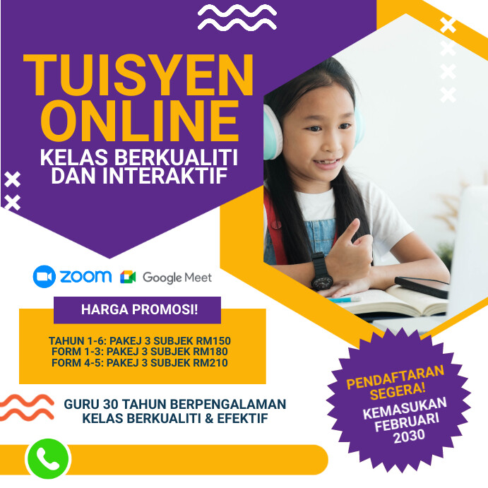 White Joyful Tuisyen Online Instagram Faceboo Template | PosterMyWall