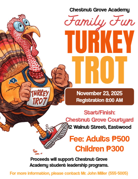 White Joyful Turkey Trot Flyer Flyer (us Letter) Template | PosterMyWall