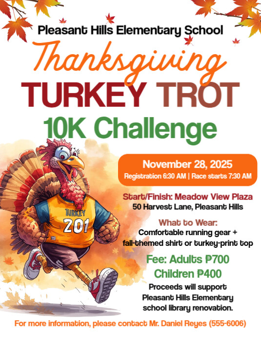 White Joyful Turkey Trot Flyer Flyer (us Letter) Template | PosterMyWall