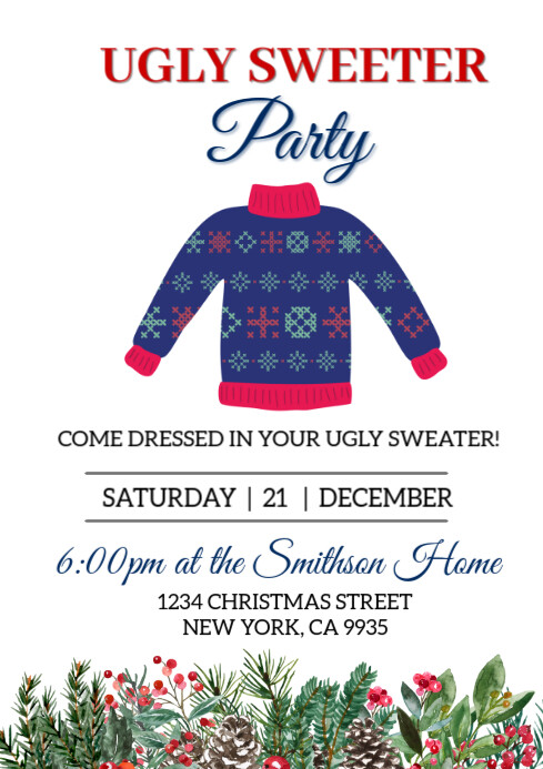 Copy of White Joyful Ugly Sweater Christmas Party Invitation Template ...