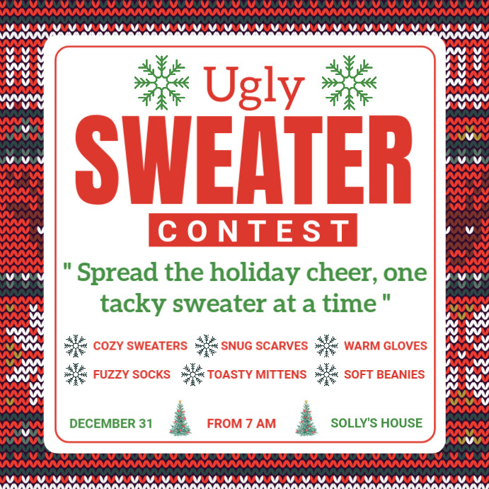 White Joyful Ugly Sweater Contest Instagram Post Template | PosterMyWall