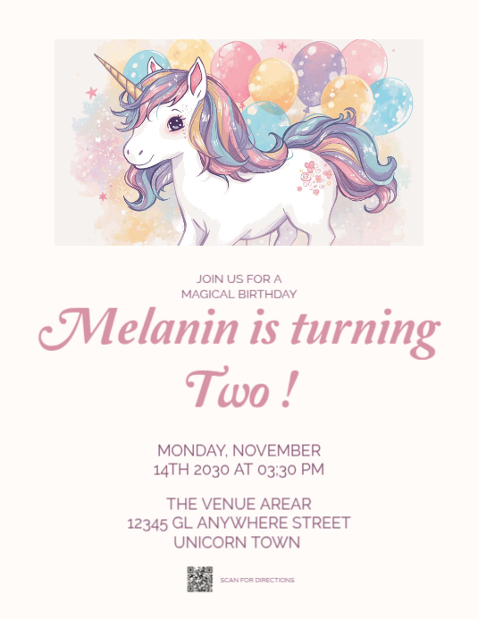 White Joyful Unicorn Birthday Flyer Flyer (us Letter) Template ...
