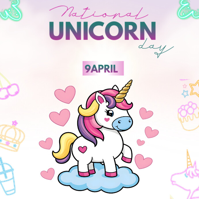 White Joyful Unicorn Day Instagram Post Template | PosterMyWall