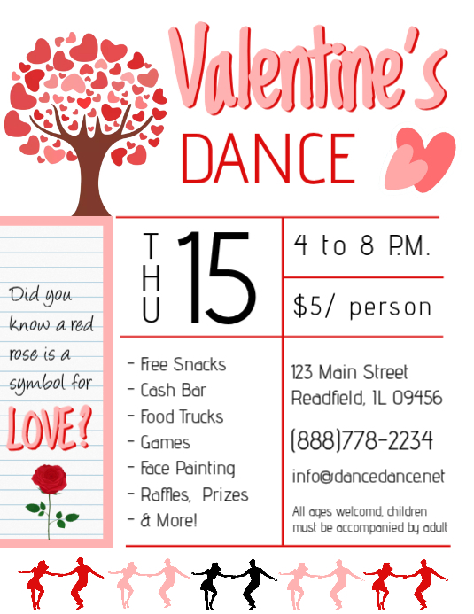 White Joyful Valentine’s Day Dance Flyer Red And Pink Illustrative ...