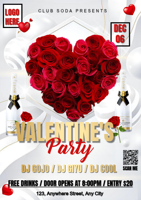 White Joyful Valentine’s Day Party Flyer – Romantic Club Night Event ...