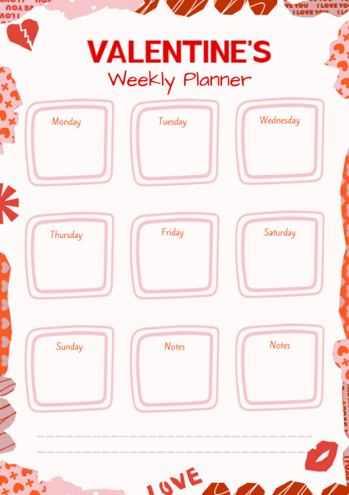 White Joyful Valentine Weekly Planner A4 Template | PosterMyWall