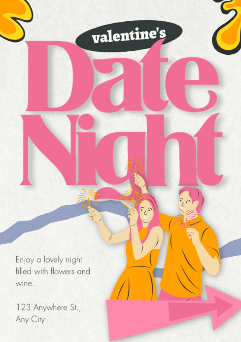 White Joyful Valentines Date Night A4 Template | PosterMyWall