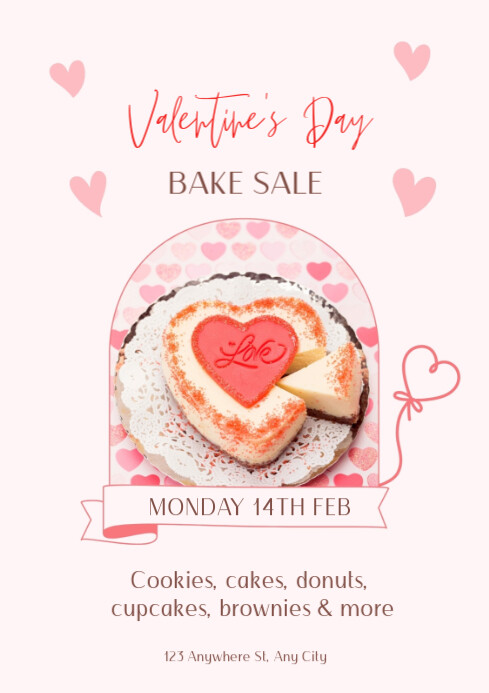 White Joyful Valentines Day Bake Sale A4 Template | PosterMyWall