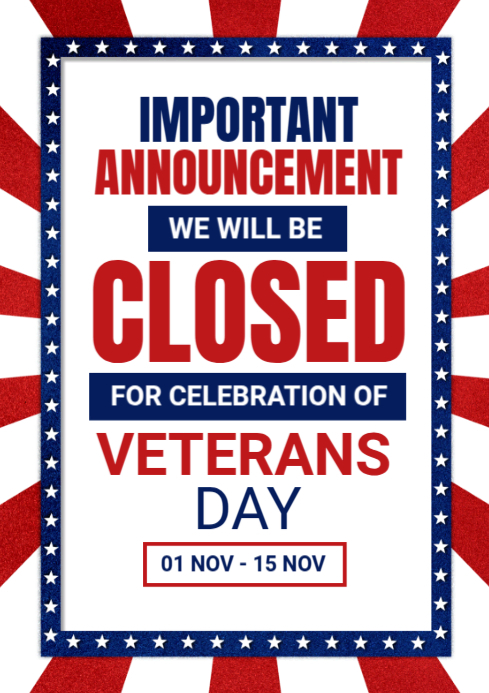 White Joyful Veterans Day Closure Announcement A4 Template | PosterMyWall