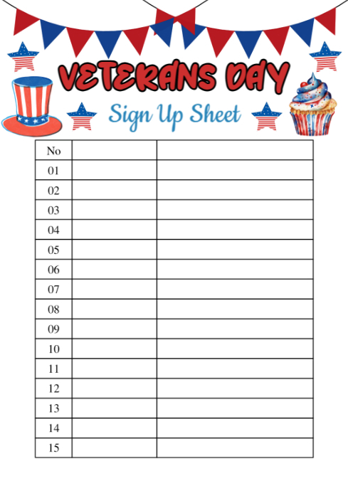 White Joyful Veterans Day Sign Up Sheet A4 Template | PosterMyWall