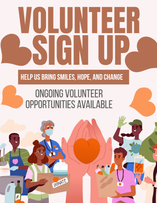 White Joyful Volunteer Sign Up Flyer (us Letter) Template | PosterMyWall