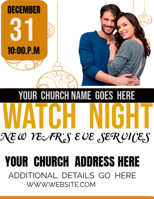 White Joyful Watch Night 2025 Service Flyer (us Letter) Template ...
